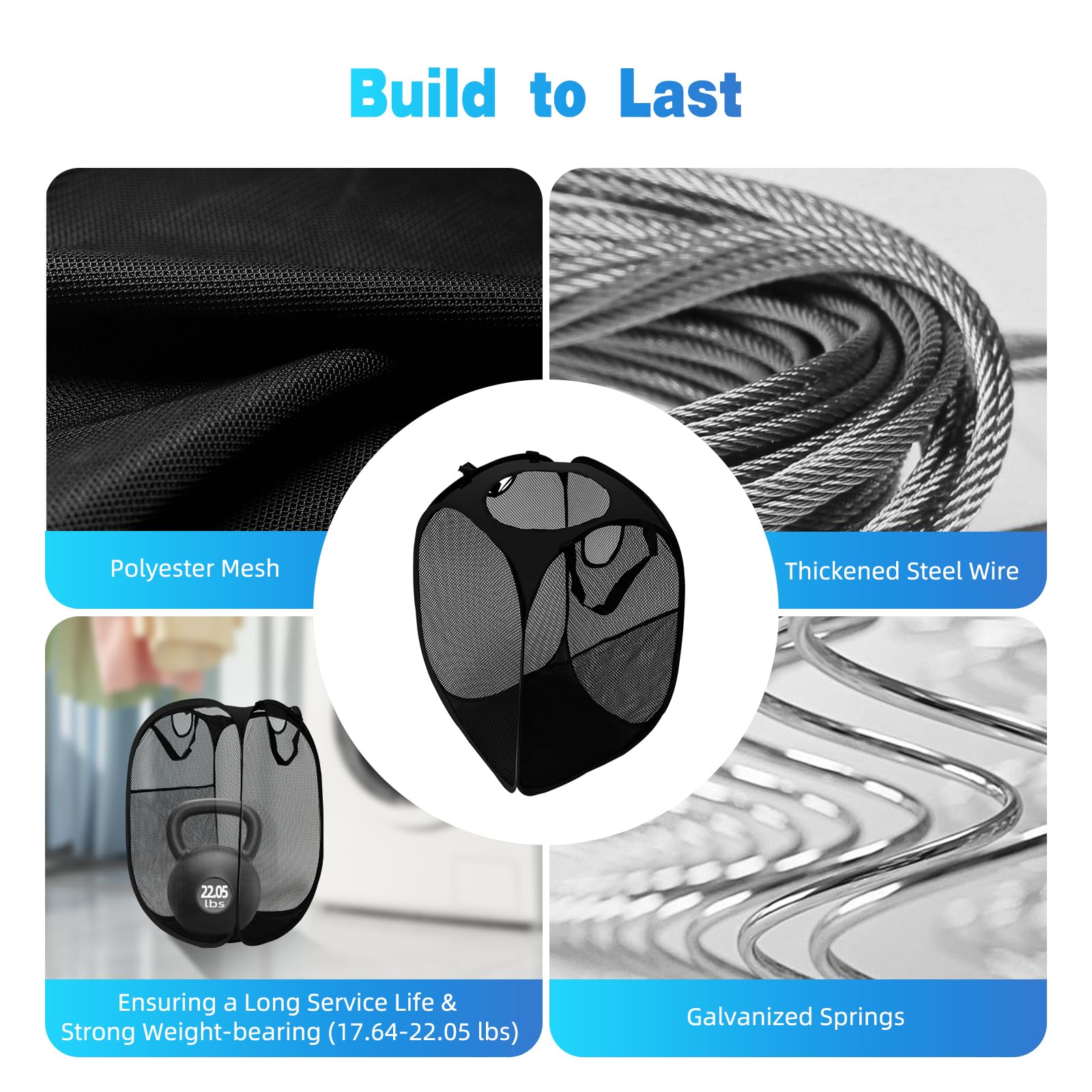 RocoReny Collapsible Laundry Mesh Basket with Pop Up Hamper & Wide Opening Mesh, Breathable, Sturdy, Foldable, and Space-Saving Design for Clothes and Storage.