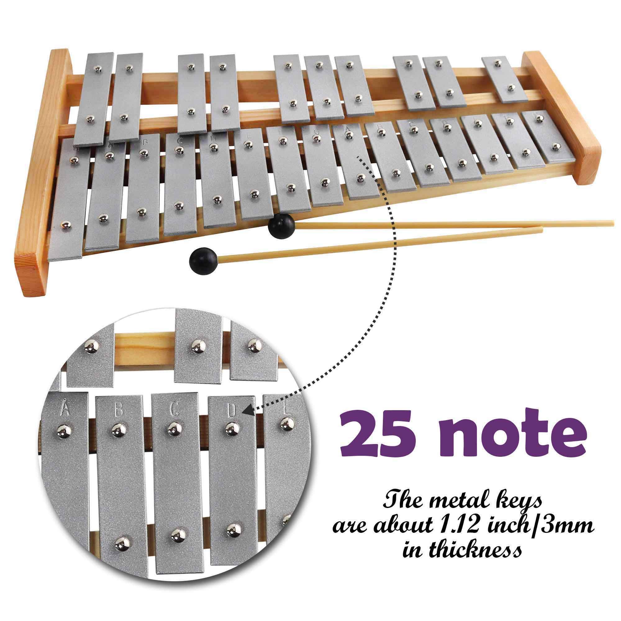 Glockenspiel 25 Note - Chromatic Metal Xylophone - Sheet Music Cards