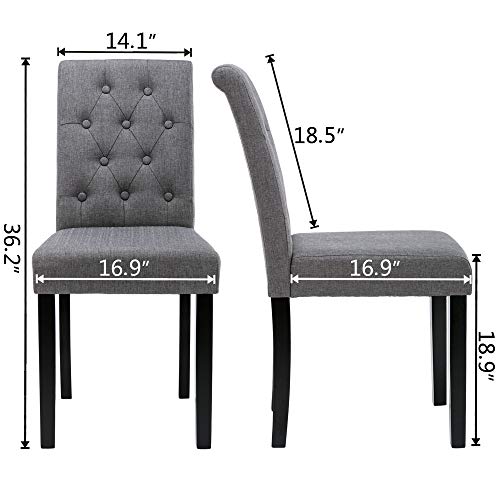 thksbought Set of 6 Chairs Upholstered Fabric Dining Chairs with Button-Tufted Details (Gray)