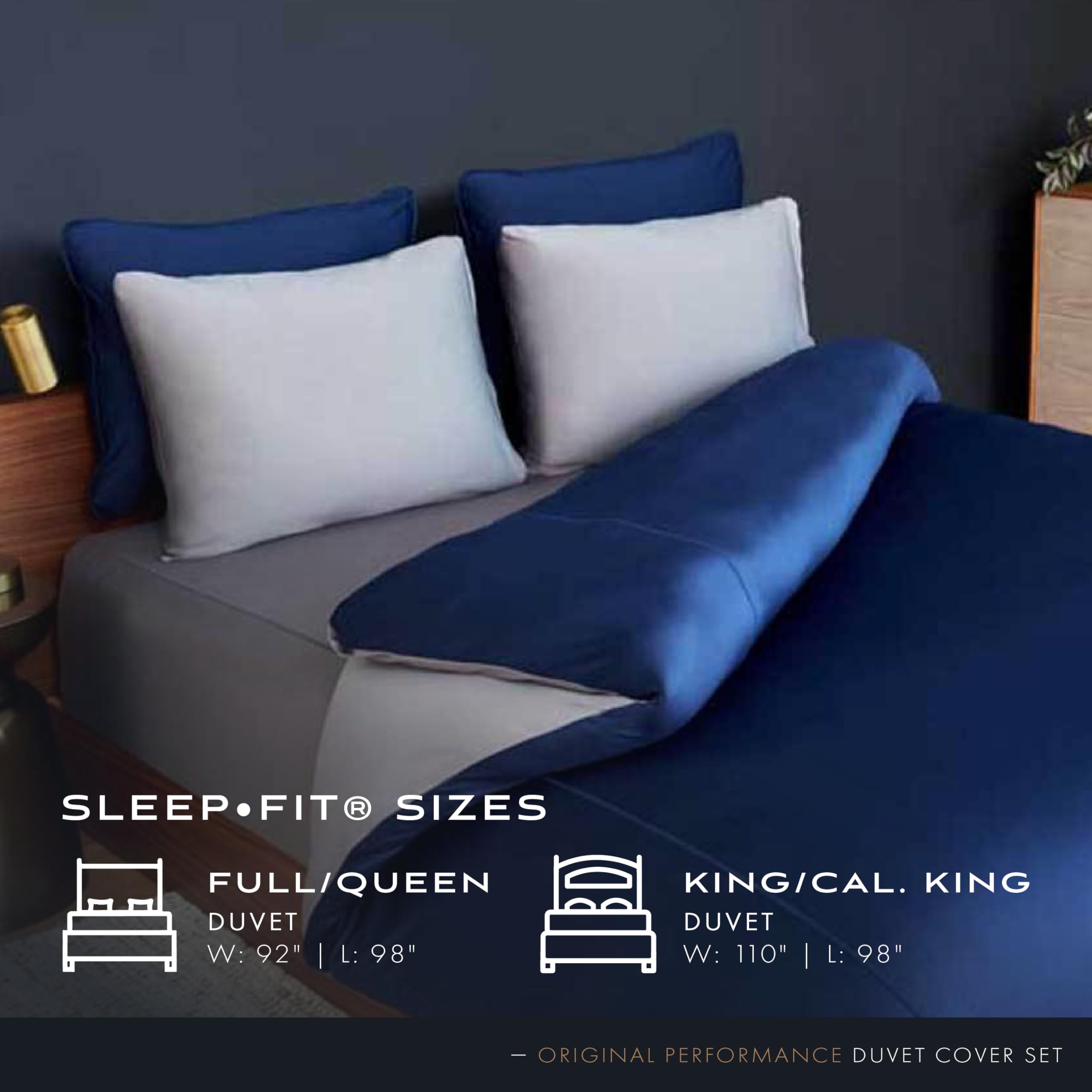 SHEEX Original Performance Cooling Duvet Cover Set, Lightweight Full/Queen Duvet Cover with 2 Standard Pillow Shams, Navy
