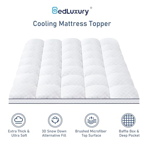 Queen Mattress Topper Pillow Top Extra Thick Cooling Mattress Pad Cover for Back Pain Plush Soft with 8-21 Inch Deep Pocket 3D Snow Down Alternative Fill - White