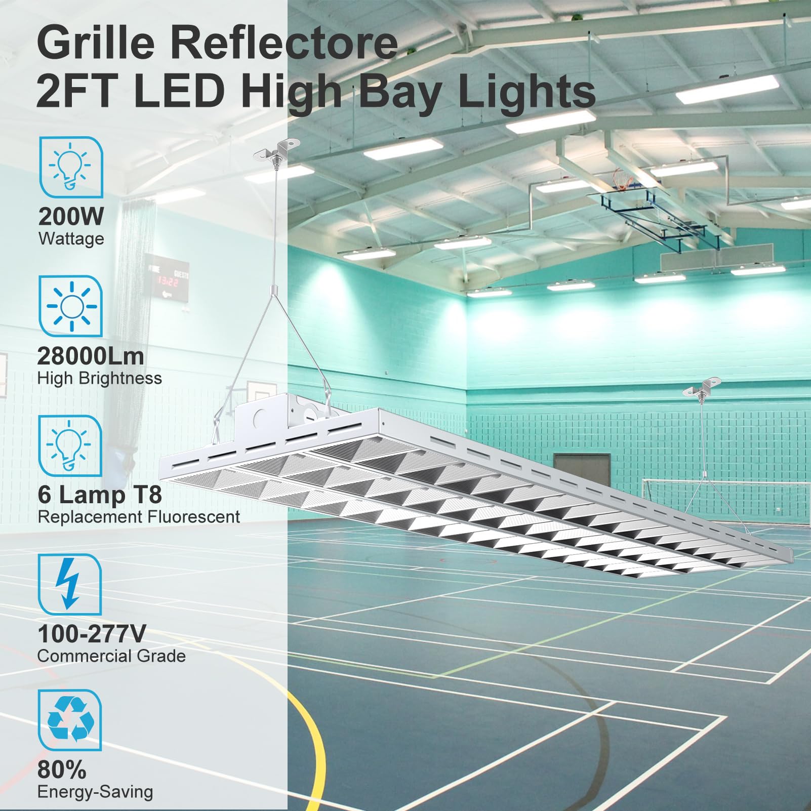 Upgraded 4FT Strong Illumination Led High Bay Light with Grill Reflector, 100-277V 【Driver Equipped】 265W 37100LM 5000K Linear for Warehouse Workshop Garage -2Pack
