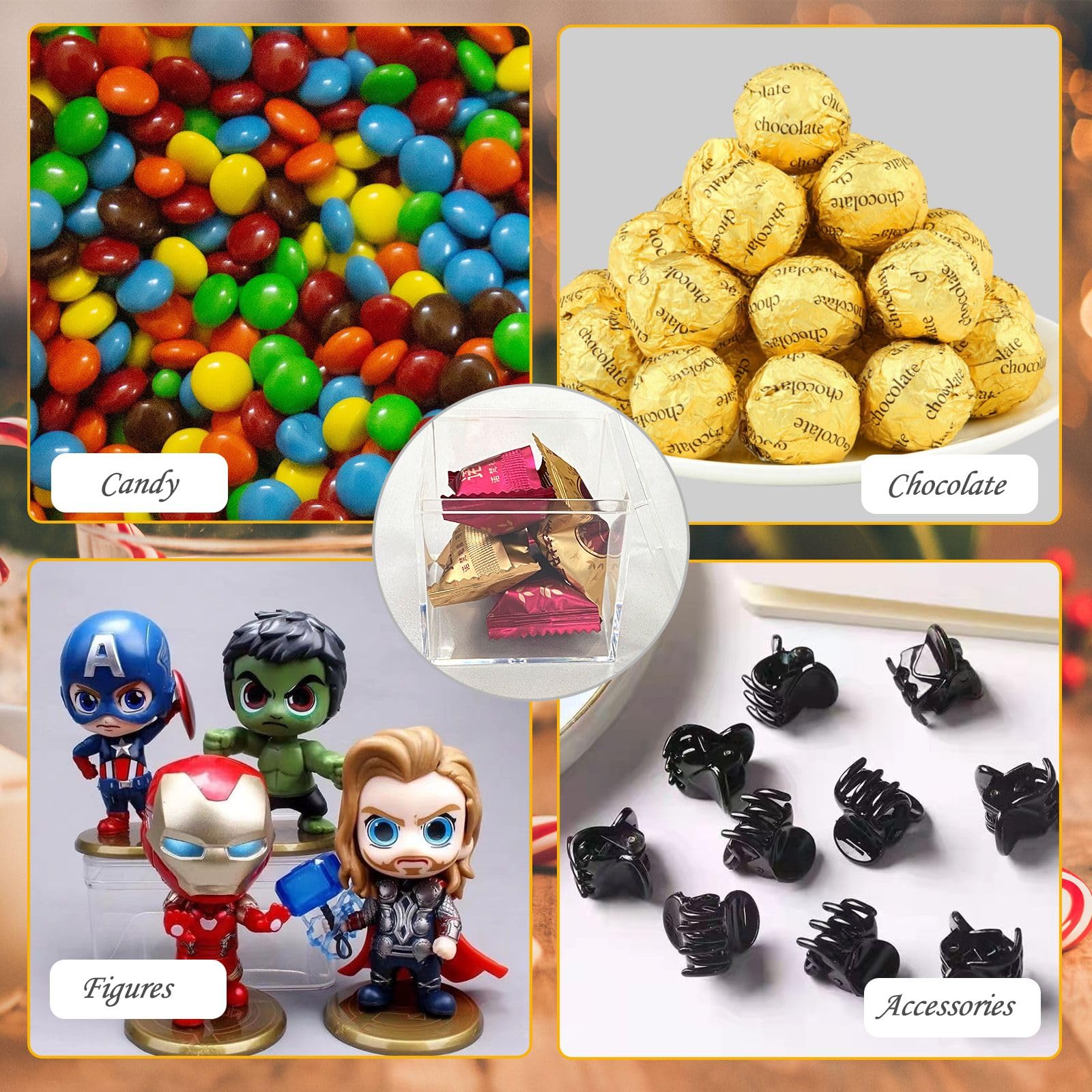 SHERY Clear Acrylic Box Small Plastic Storage Box with Lid Mini Display Cube Square Containers for Candy Jewelry and Thin Things