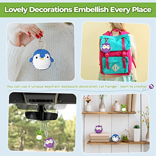 PIPAPI Crochet Kit for Beginners, 3 Pattern Animals-Owl, Penguin, Frog, Knitting Kit for Adult Kids with Step-by-Step Video Tutorials and Yarns, Hook, Accessories