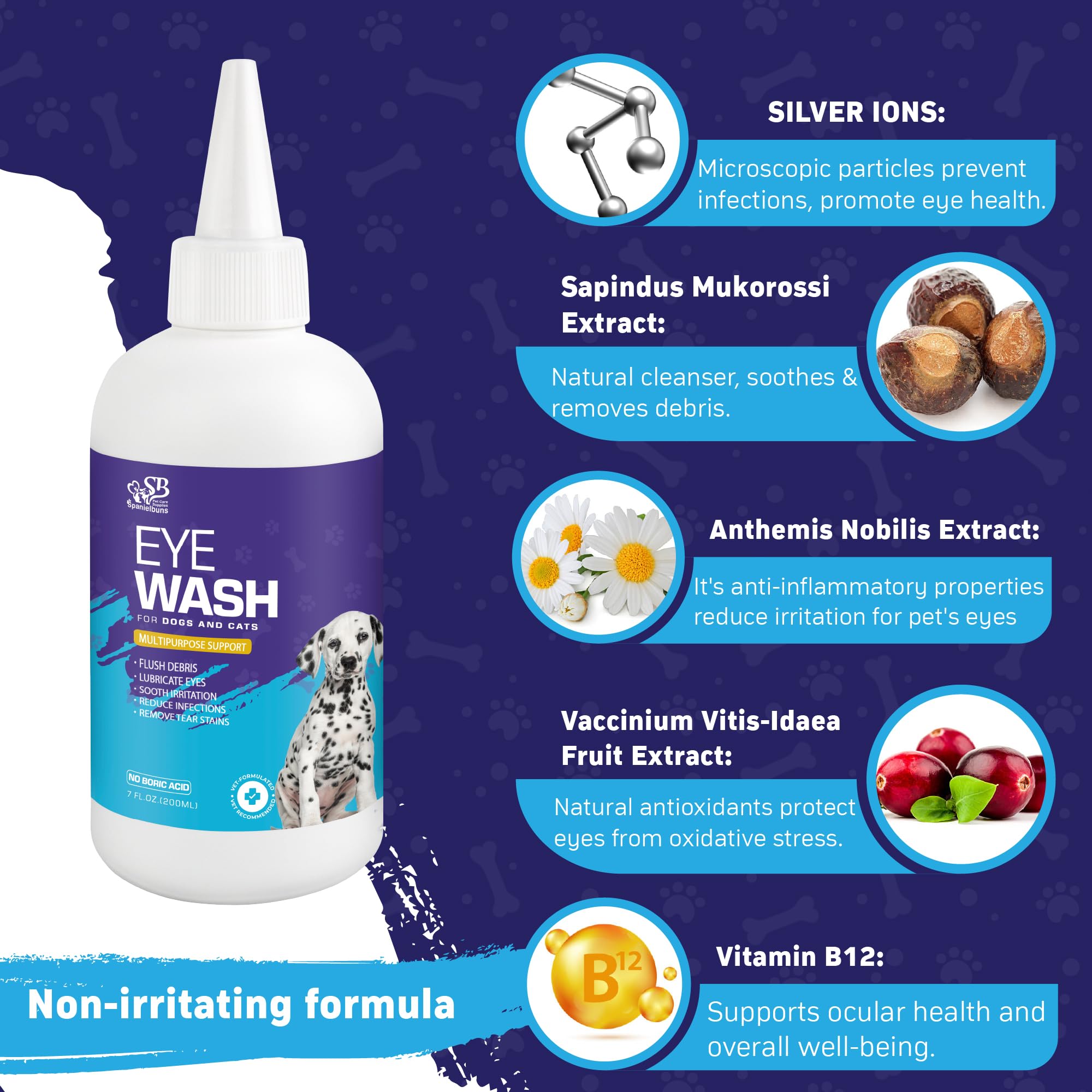 Spanielbuns Dog Eye Drops 200ml,All Natural Ingredients Eye Wash for Dogs and Cats, Cleanses Tear Stains, Mucus, Improves Allergy Symptoms and Dry Eyes(2pack)