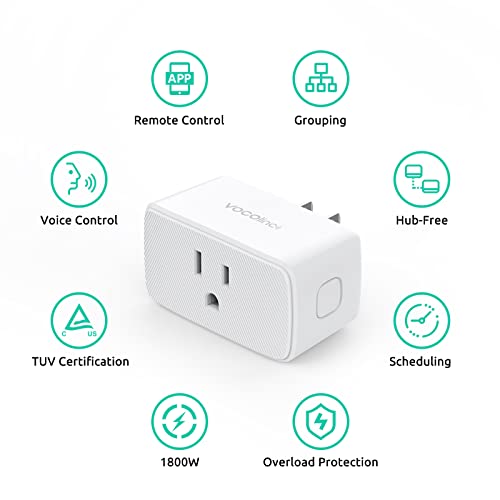 VOCOlinc Homekit Smart Plug Works with Alexa, Apple Home, Google Assistant, WiFi Smart Plug That Work with Alexa, Electrical Timer Outlet Support Siri, No Hub Required, 15A, 2.4GHz, 110~120V (1 Pack)