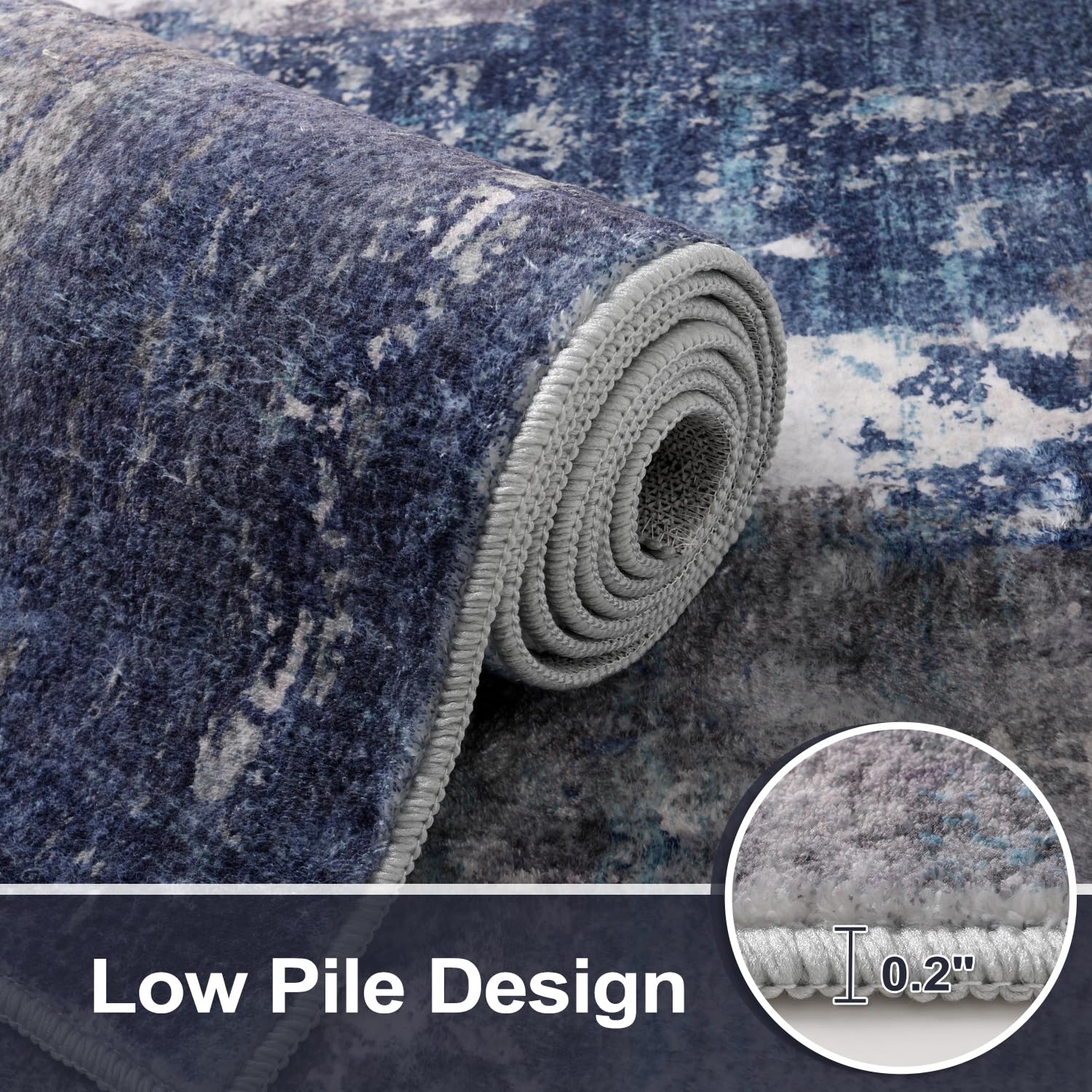 Uphome Washable Runner Rug, 2x6 Abstract Bathroom Runner Rug, Blue Soft Non-Slip Hallway Rug, Modern Neutral Aesthetic Indoor Rug for Kitchen Bedroom Porch
