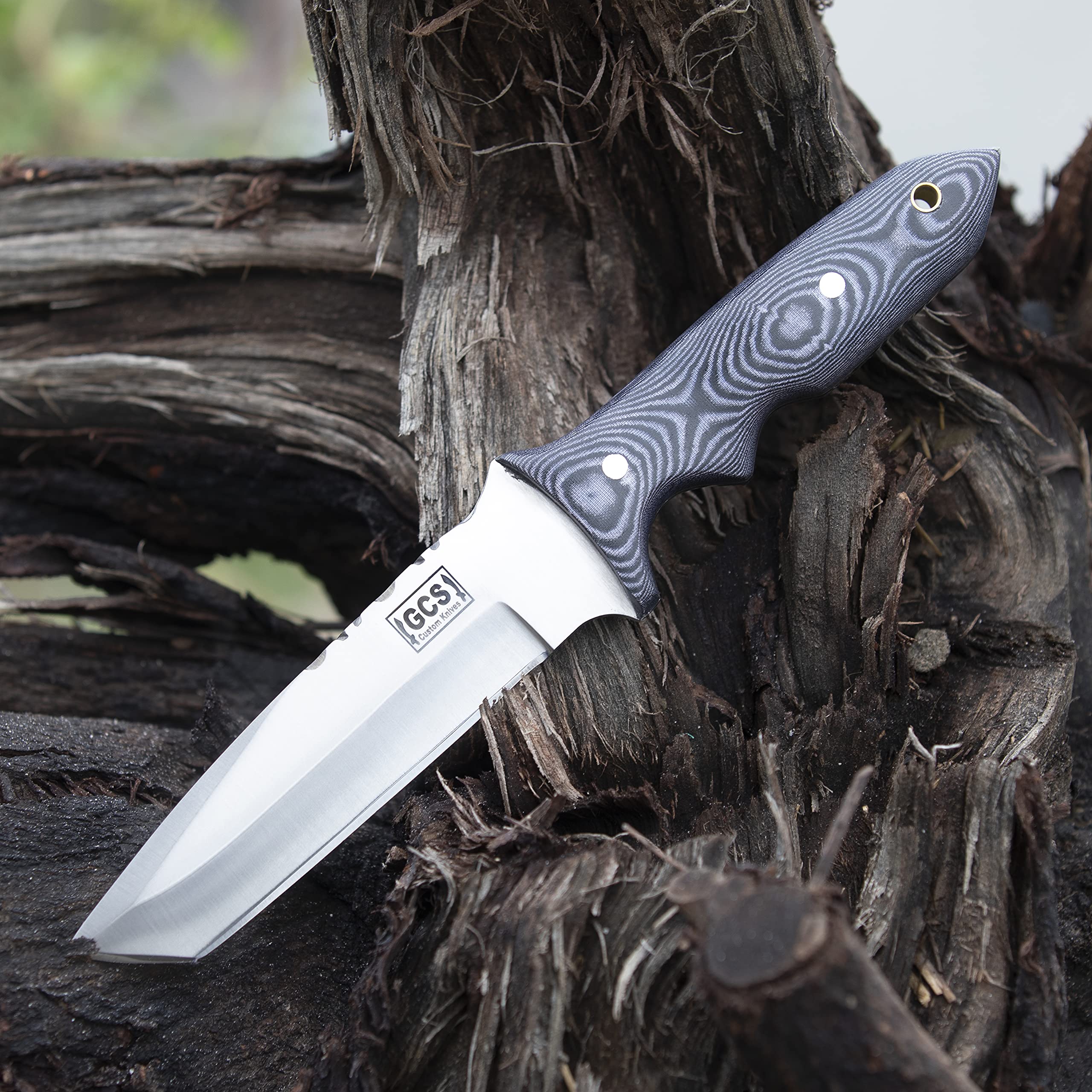 GCS Handmade G10 Handle D2 Tool Steel Tactical knife Hunting Knife Camp Knife with leather sheath Full tang blade designed for Hunting & EDC GCS 210