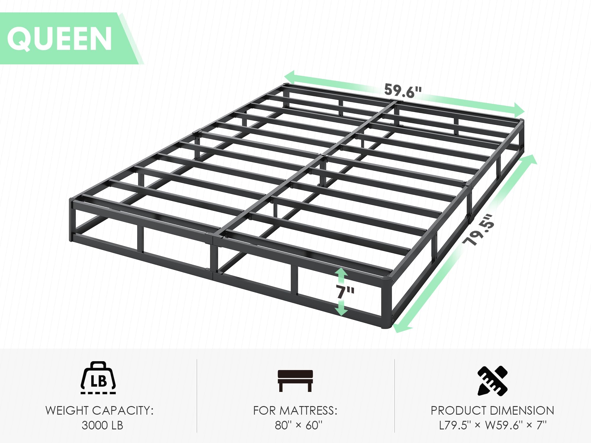 QEROMY Queen Box Spring - 7 in High Profile Box Spring for Queen Bed, Sturdy Metal Frame Mattress Foundation, Easy Assembly, Quiet & No Noise
