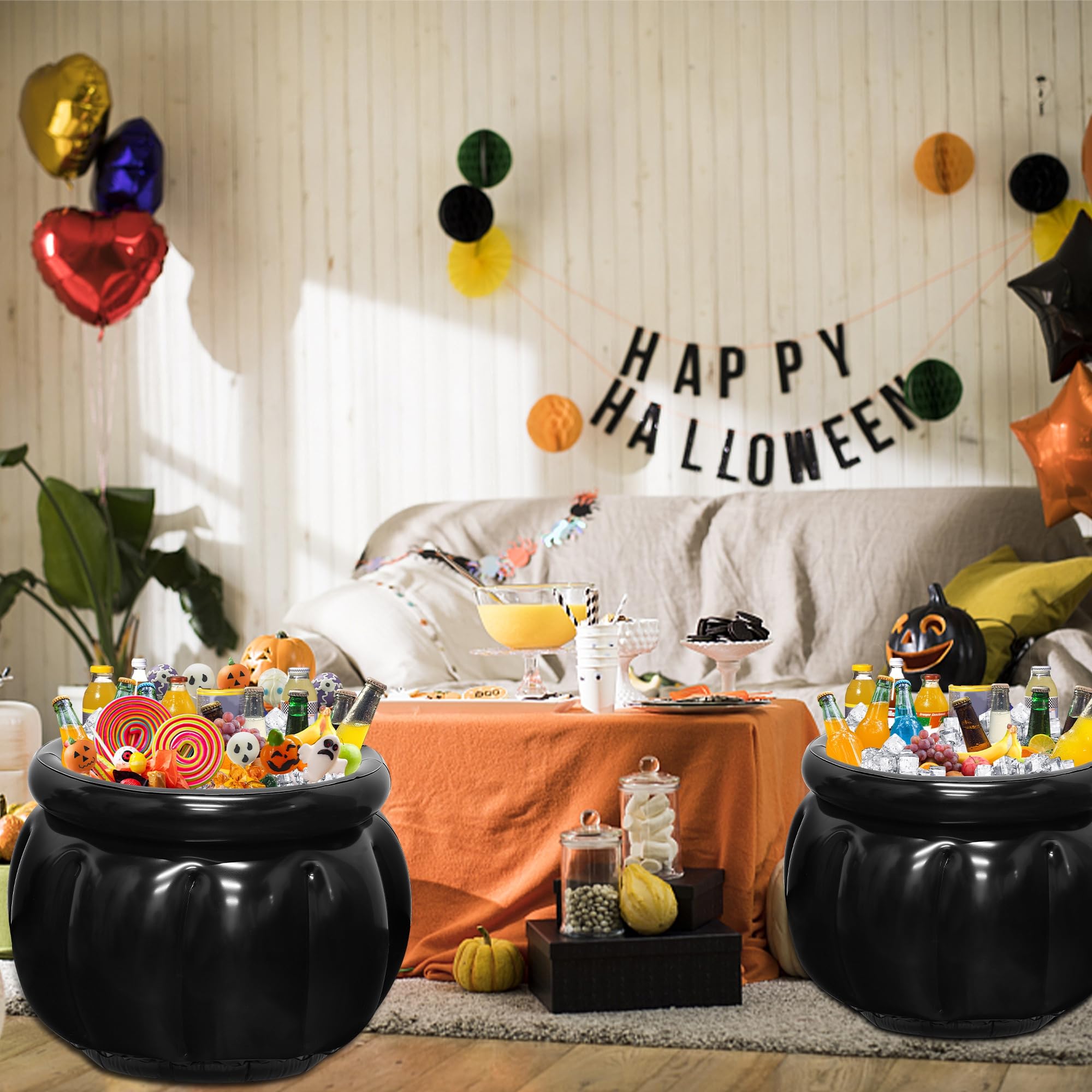 Triumpeek 2 Packs Halloween Inflatable Cooler for Luau Swimming Pool Halloween Party Photo Prop Decoration (2 Packs - Black Cauldron)