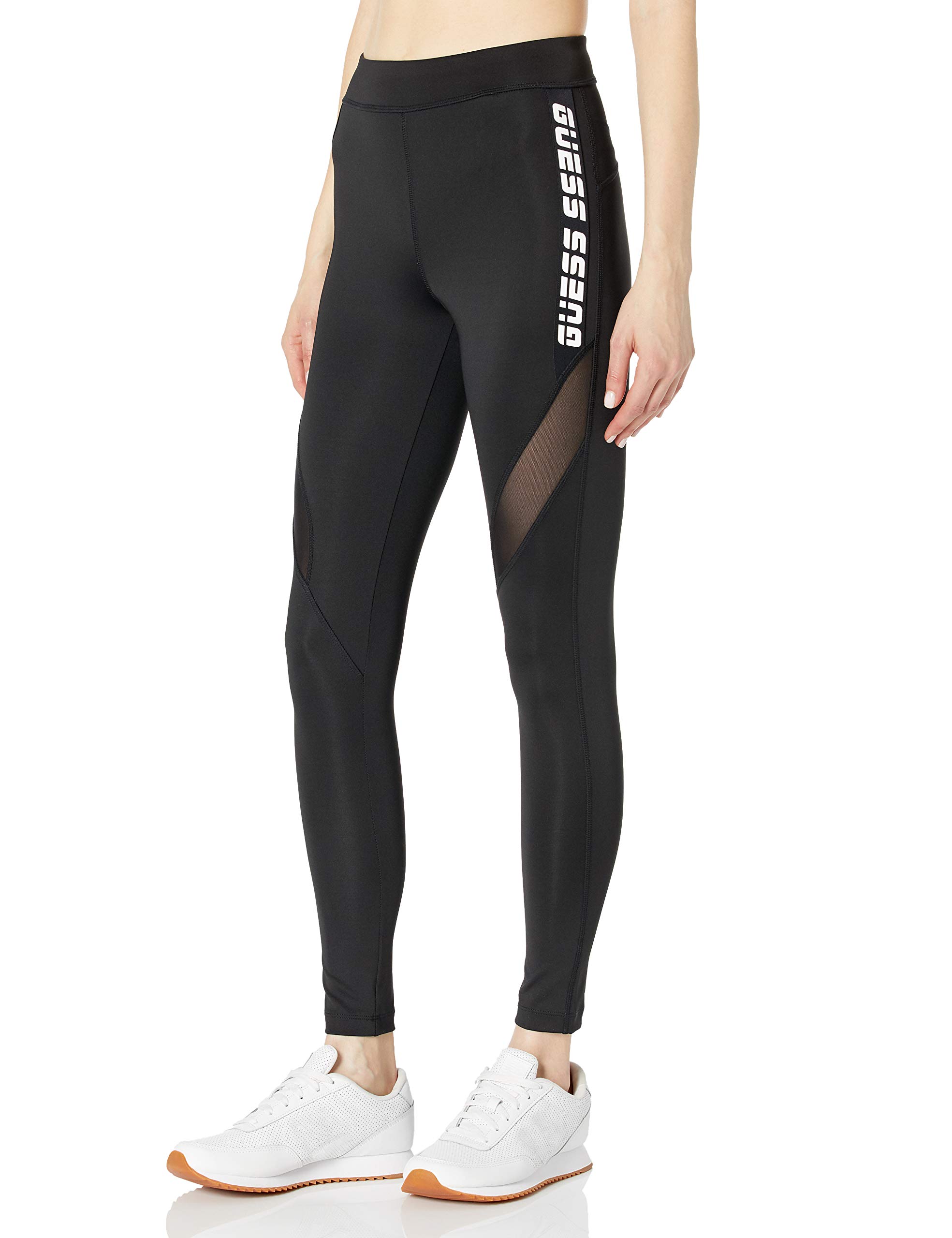 GUESS Women's Active Full Length Leggings with Mesh Detail, Jet Black, Large