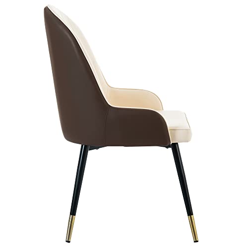 RuiSiSi Modern Dining Chairs, PU Leather Side Chair Pub Chairs French Style Kitchen Room Chairs with Comfortable Wing Back and Solid Metal Chair Legs, Set of 2, Brown