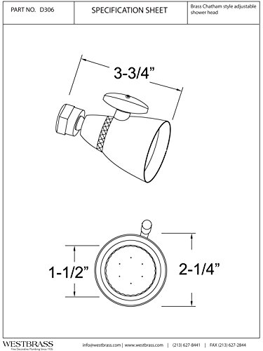Westbrass R306-26 Chatham Style 2-1/4" Brass 6-Jet Adjustable Shower Head, Polished Chrome