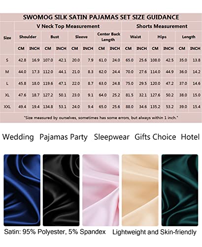 SWOMOG Womens Short Sleeve Satin Pajama Set Silk Pjs Lounge Set V Neck Two Piece Loungewear Sets Cute Cozy Sleepwear Rose Pink