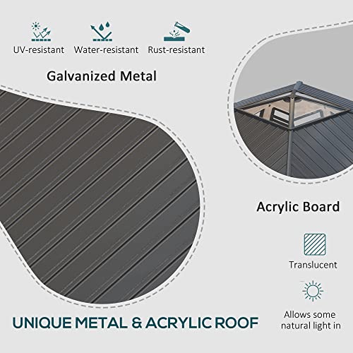 Outsunny 11' x 11' Hardtop Gazebo with Metal & Acrylic Combined Roof, Wood Frame, Permanent Pavilion Grill Gazebo with Bar Counters, Ceiling Hook, for Patio, Garden, Backyard, Deck, Lawn