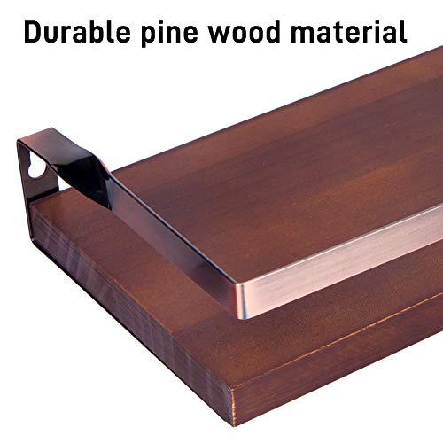 Vdomus Floating Shelves Made of Wood Material 2 Pack, Brown Floating Bathroom Shelves Wall Mounted with Towel Bar for Kitchen