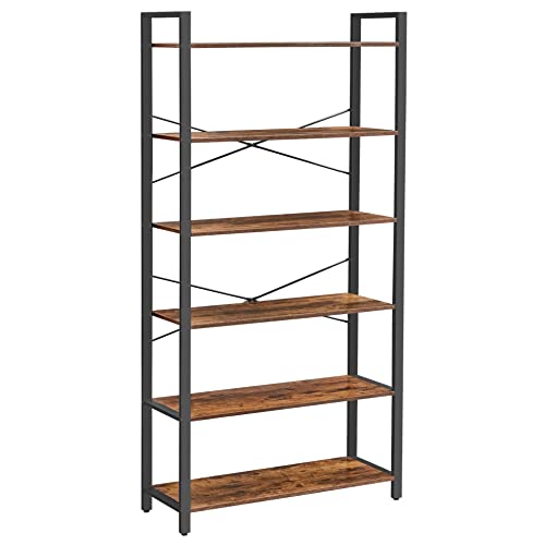 VASAGLE 6-Tier Tall Bookshelf, Large Bookcase with Steel Frame, Deep Book Shelf for Living Room, Home Office, Study, 11.8 x 31.5 x 73.2 Inches, Industrial Style, Rustic Brown and Black ULLS082B01