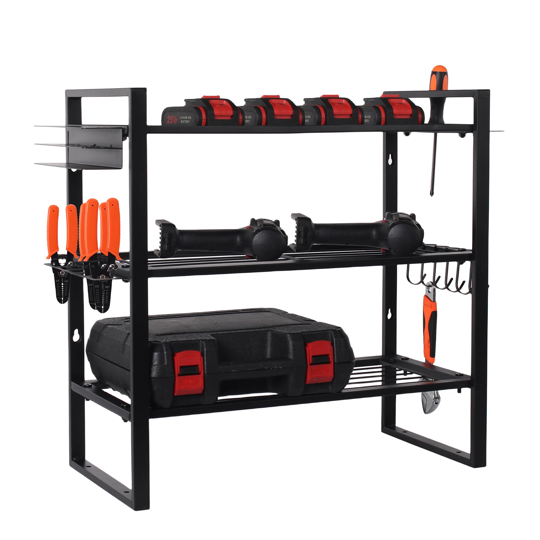 Volin Crik Power Tool Organizer,5 Drill Holder Wall Mount, 4 Layer Heavy Duty Metal Tool Shelf, Garage Tool Organizers and Tool Storage Rack,with Screwdriver Holder/Plier Holder/Hammer Holder