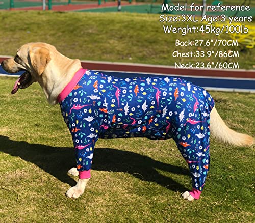 PriPre Dogs Surgery Recovery Suit Dinosaur Printed Long Sleeve Shirts Soft Pajamas Onesie Jumpsuit Prevent Licking Dogs Shedding Suit for Large Dogs(Navy,3XL)