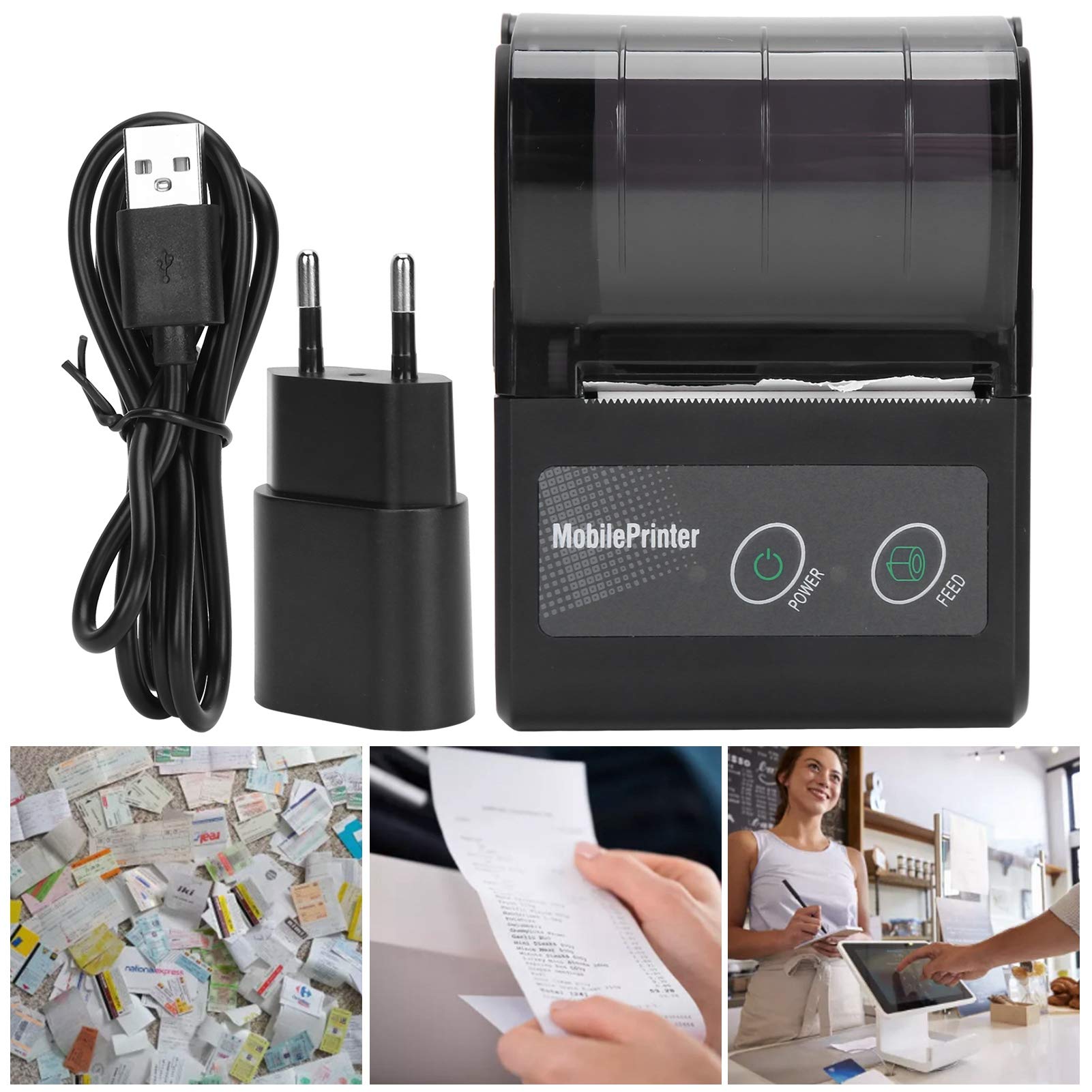 Zerodis Blue Tooth Thermal Receipt Printer Portable Ticket Pass Bill Mini Label Machine for MPT II 200dpi 3 5 inches sec for estaurant Sales Kitchen Retail (US Plug)