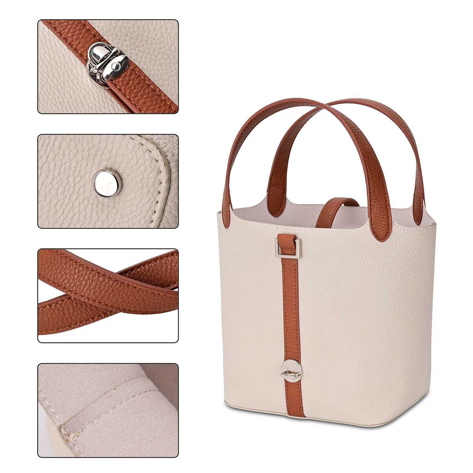 GM LIKKIE Clutch Bag for Women, Vintage PU Leather Bucket Evening Handbag, Top-Handle Chic Purses (White)