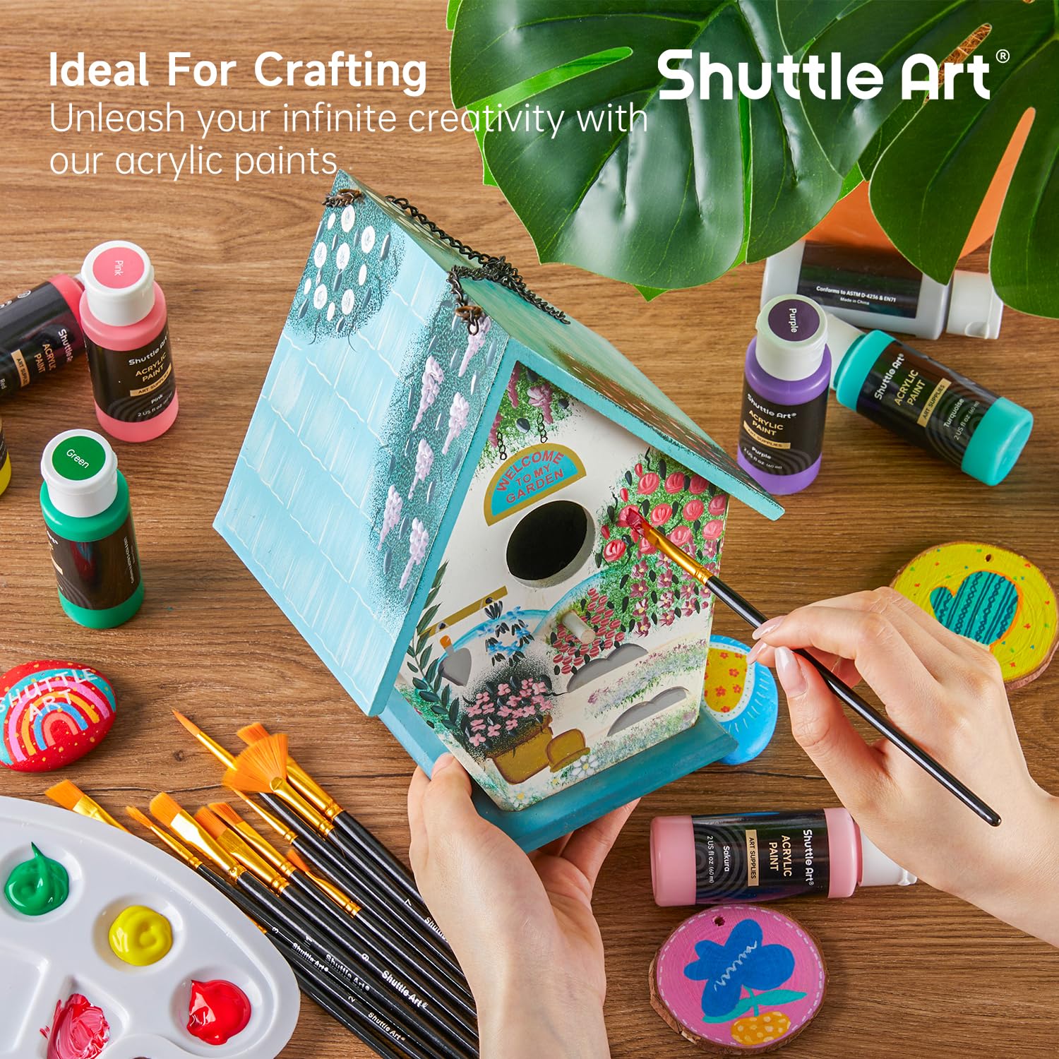 Shuttle Art 25 Colors Acrylic Paint Set, 2oz/60ml Bottles, Rich Pigmented Acrylic Paints for Artists, Beginners, Kids, Painting on Canvas Rocks Wood