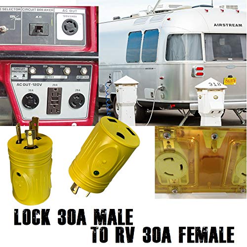 MARVINE CABLE Generator/RV Power Adapter 30 Amp twist lock NEMA L5-30P to TT-30R 3-Prong Female