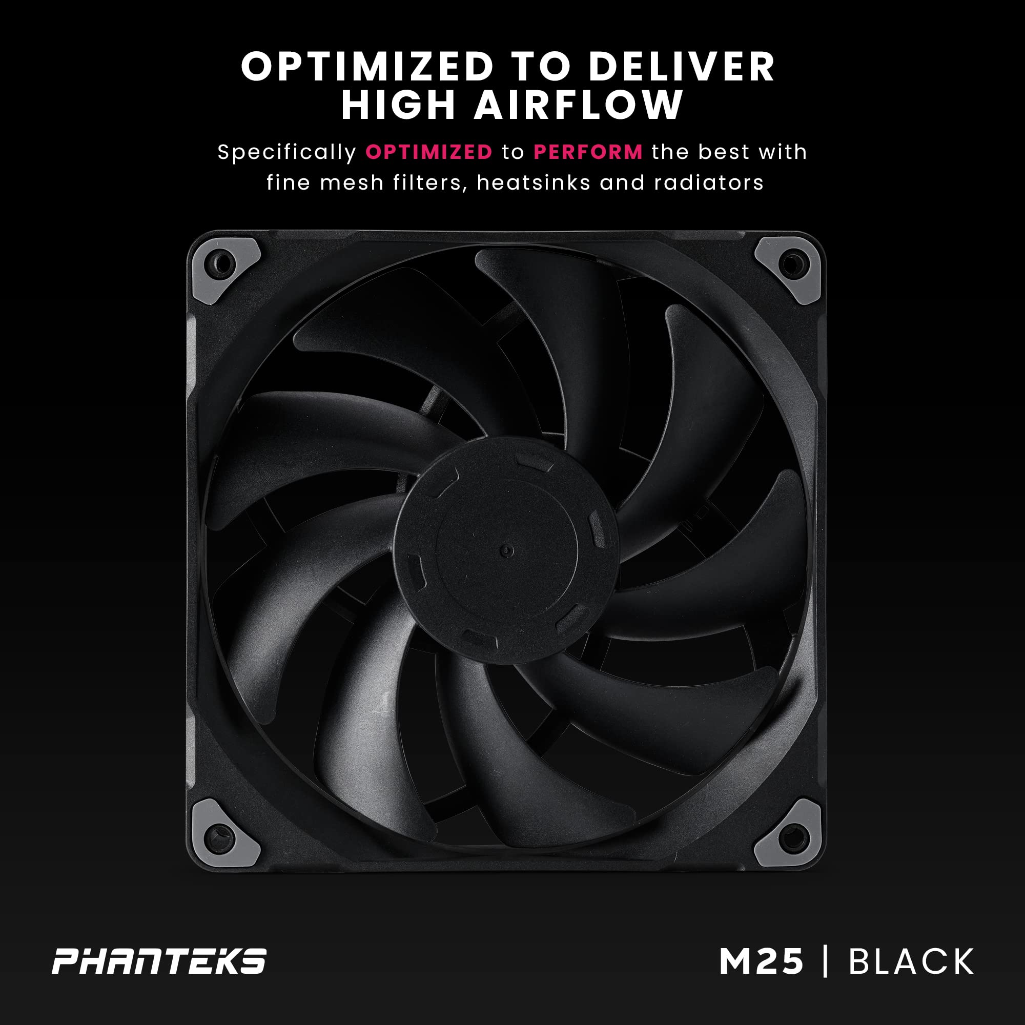 Phanteks M25-140 Fan, High-Airflow Radiator Performance, PWM Control up to 1800RPM, Daisy-Chain Cable, Black (3-Pack)