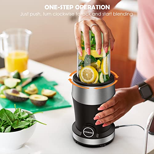 ZUUKOO KITCHEN Personal Countertop Blender,1100W Professional Blender with Contra-rotating Double Blades for Frozen Drinks,Coffee Grinder,Green & Black Juice Blender,with 21oz Cup