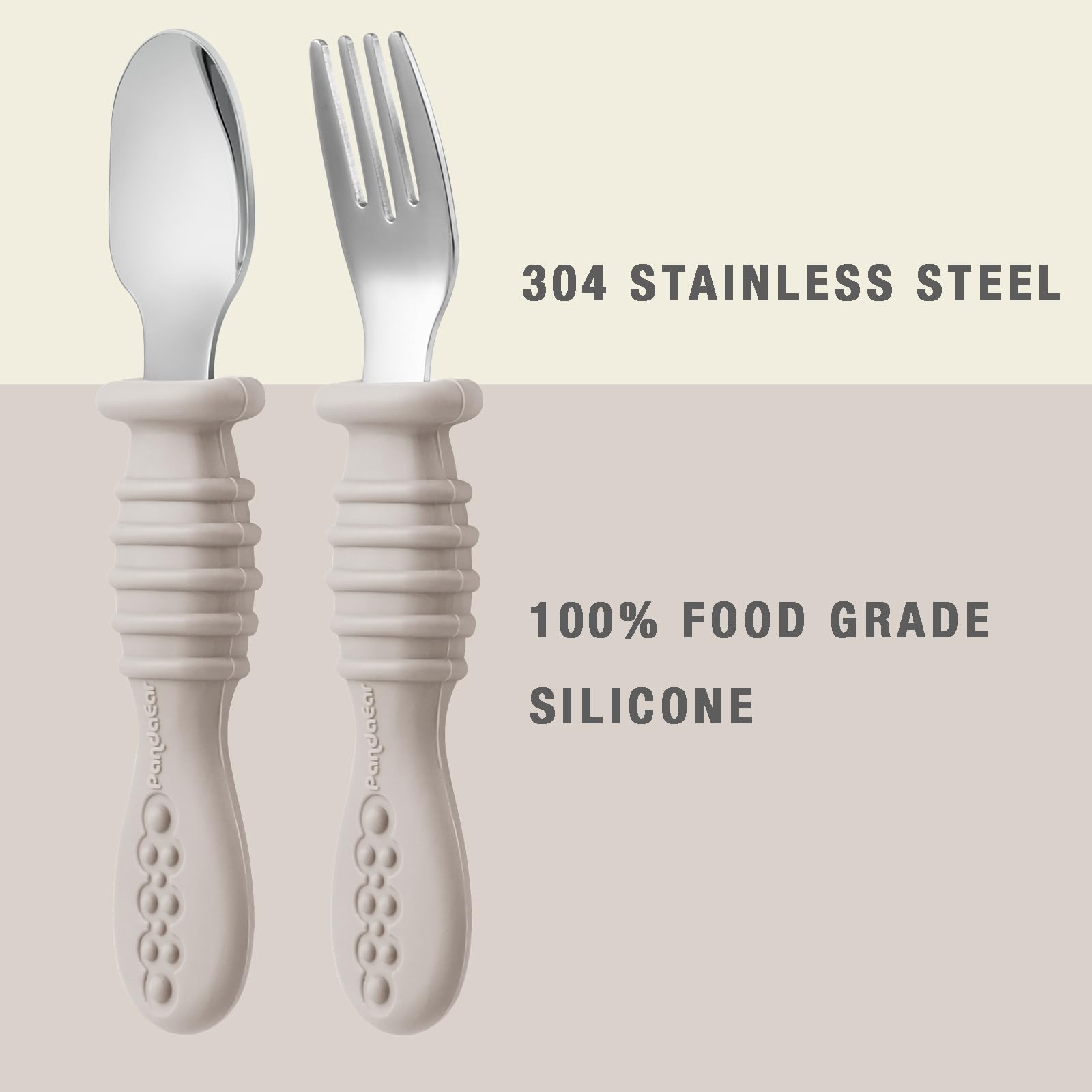 PandaEar 6 Pack Toddler Fork and Spoon Utensil Set, Baby Silicone Stainless Steel Silverware Spoon Fork for Babies Kids, BPA Free (Walnut&Linen&Brown)