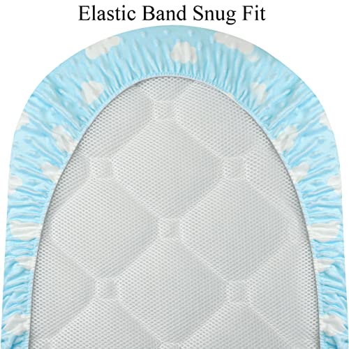 Minky Bassinet Sheet Set 2 Pack Stretch Fitted Cradle Sheets,Ultra Soft Thick Universal Fit Oval Rectangle Hourglass Pad/Mattress, for Baby Girls and Boys Dots Snowflake Blue Clouds