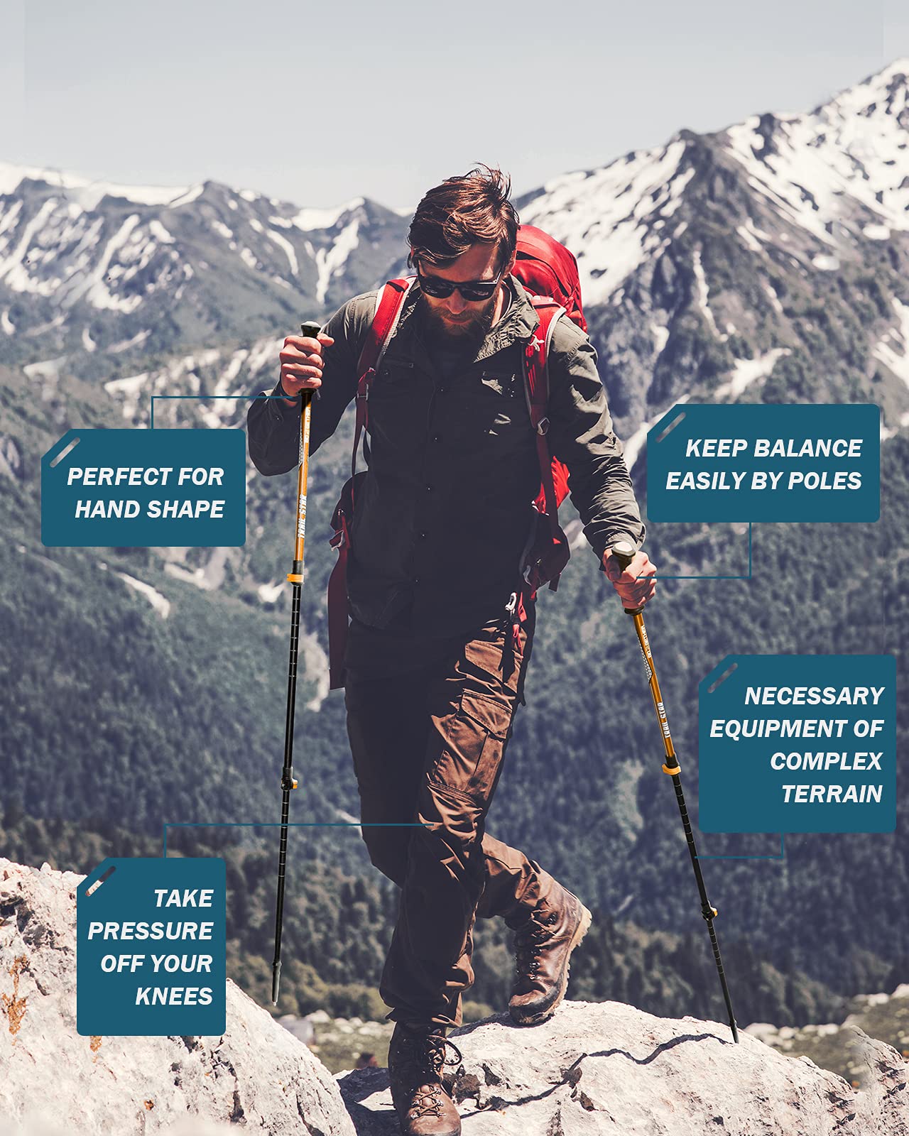 G2 Trekking Hiking Poles Telescopic/Aluminum Alloy/Comfort BMM Handle/Auto-Adjustable Strap/Quick Flip Lock/Snow Baskets Attached (Pack of 2 Poles), Orange