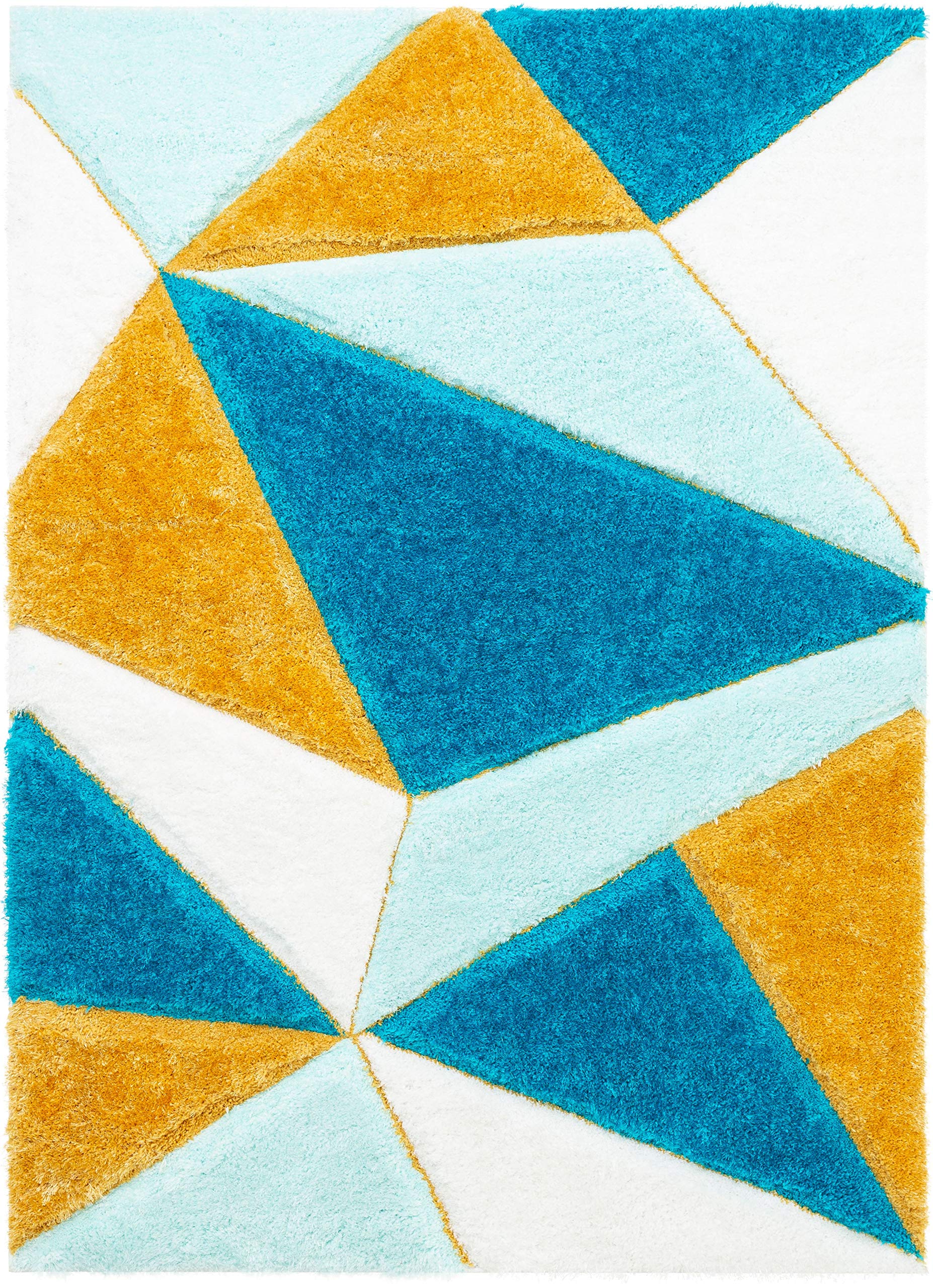 Well Woven Walker Blue Triangle Boxes Thick Soft Plush 3D Textured Shag (5'3" x 7'3") Area Rug