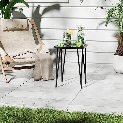 Palama Square Side Table for Living Room, Small Square Table with Metal Frame, Modern Home Décor Small Accent Table, Easy Assembly Black Bedside Table, Small Table