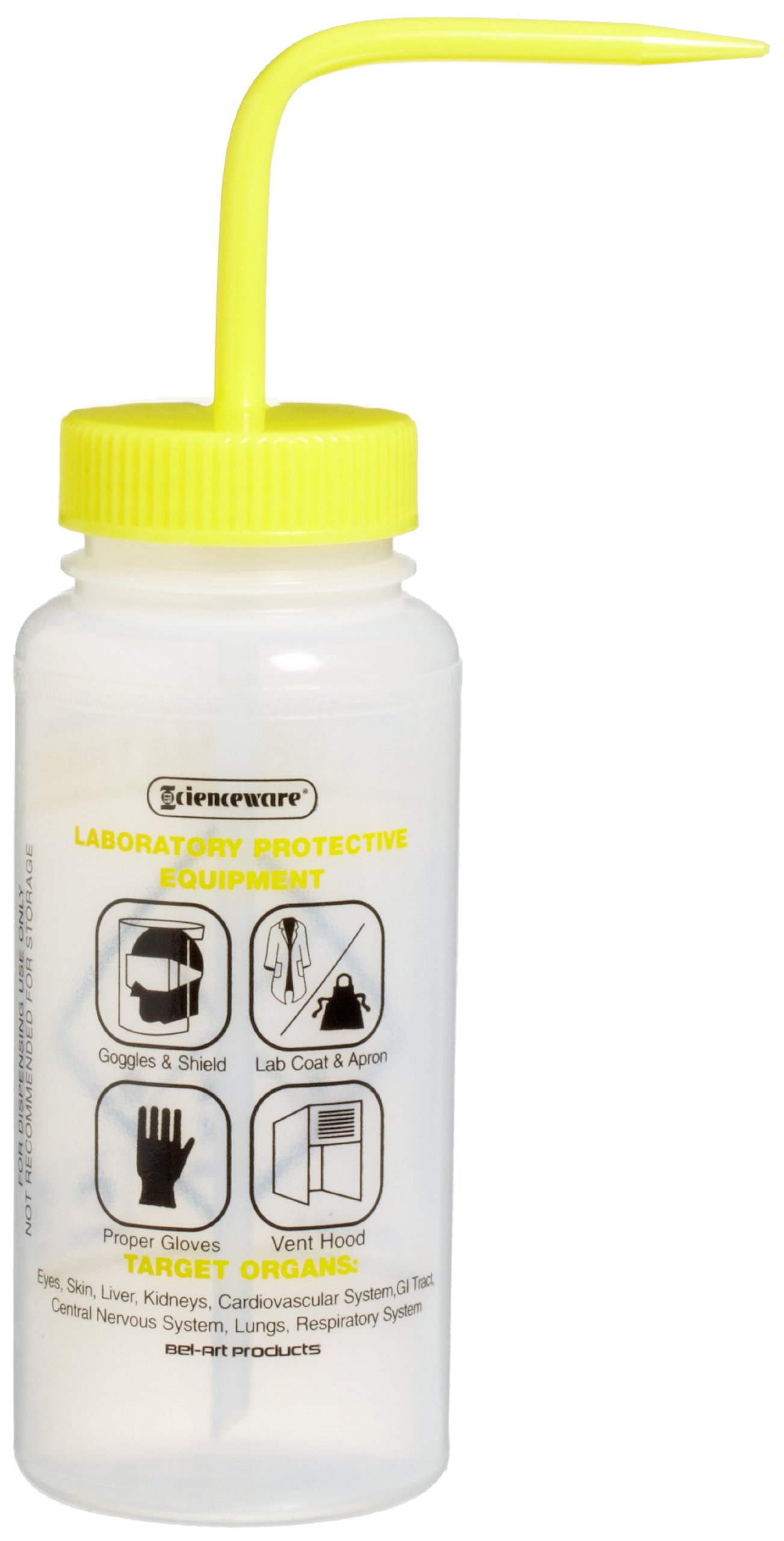 SP Bel-Art Safety-Labeled 2-Color LYOB Wide-Mouth Wash Bottles; 500ml (16oz), Polyethylene w/Natural Polypropylene Cap (Pack of 6) (F11646-0638)