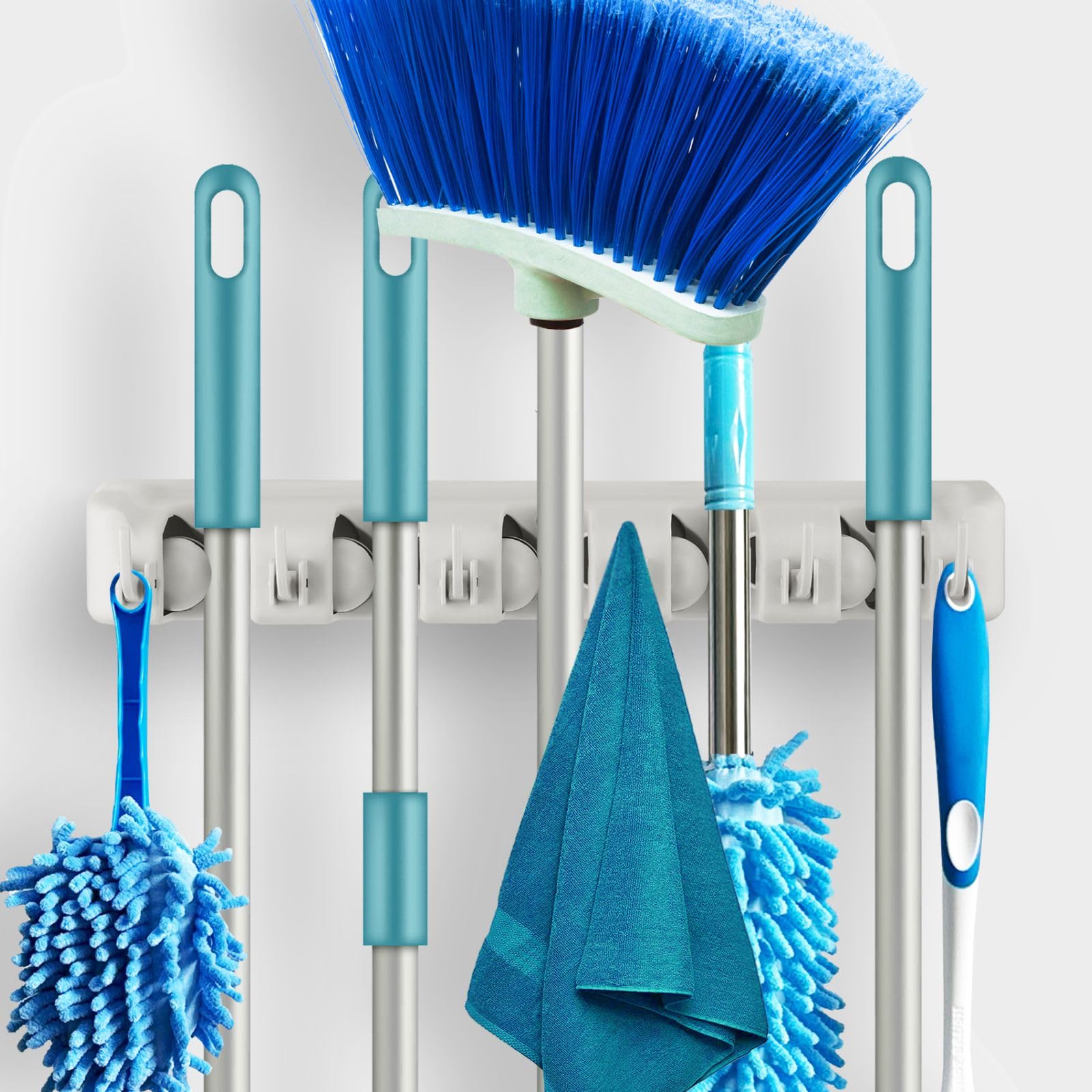 Voolan Broom Holder - Wall Mount Garden Tool Organizer, Home Laundry Room, Closet, Shed, Garage Organization and Storage Utility Rack - Rake, Mop Hanging Hanger (5 Ball Slots 6 Hooks, Black)