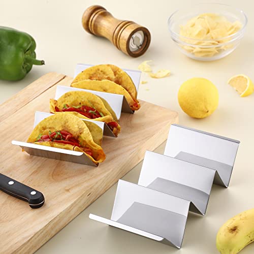 Taco Holder Stands Set of 4 β 2PCS Stainless Steel Taco rack tray and 2PCS Steak Knives β Perfect Combination for Taco Tuesday & Taco Bar - Dishwasher & Microwave Safe