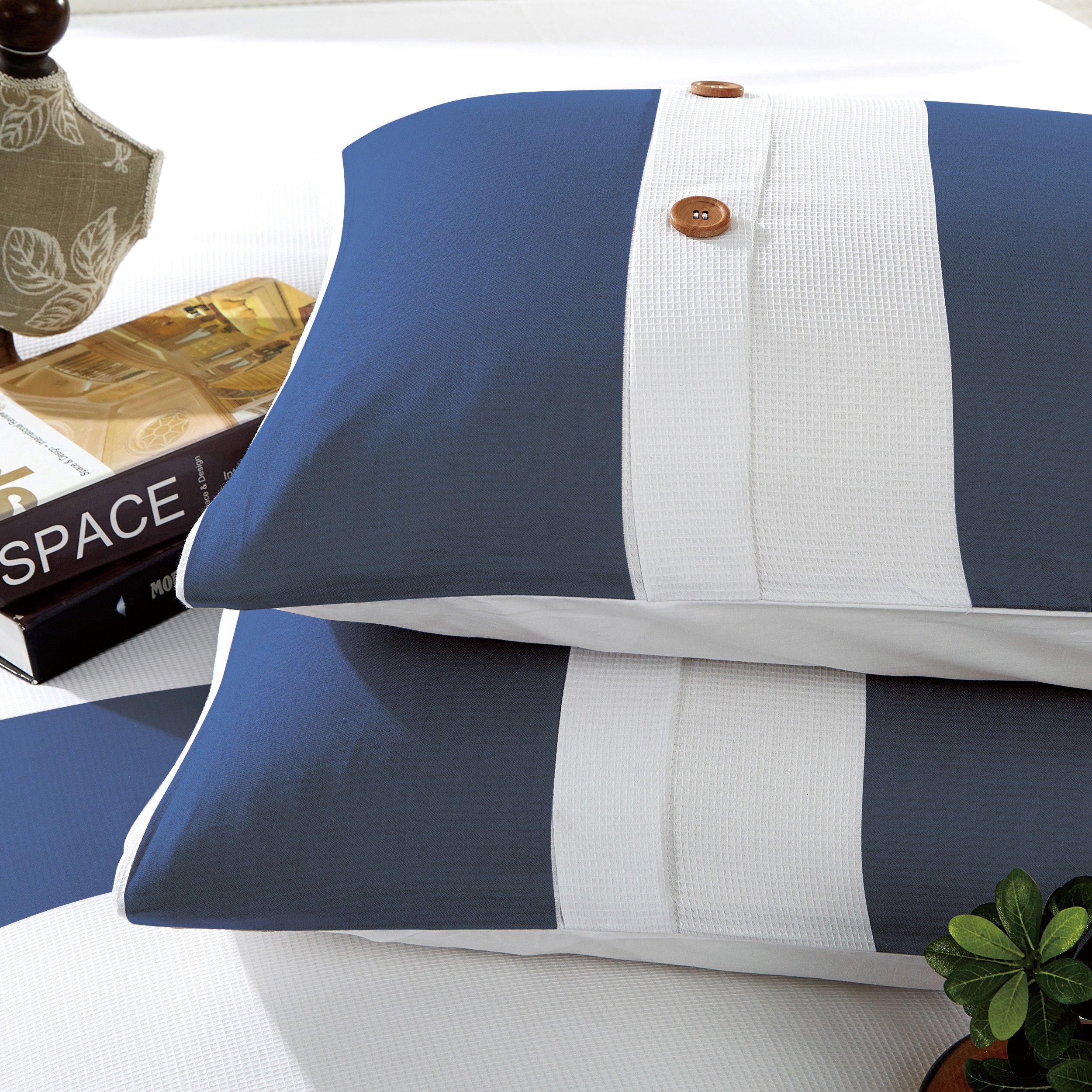 SUPERIOR Addison Embroidered Duvet Cover Set, Premium Long-Staple Cotton, Full/Queen, Navy Blue/White