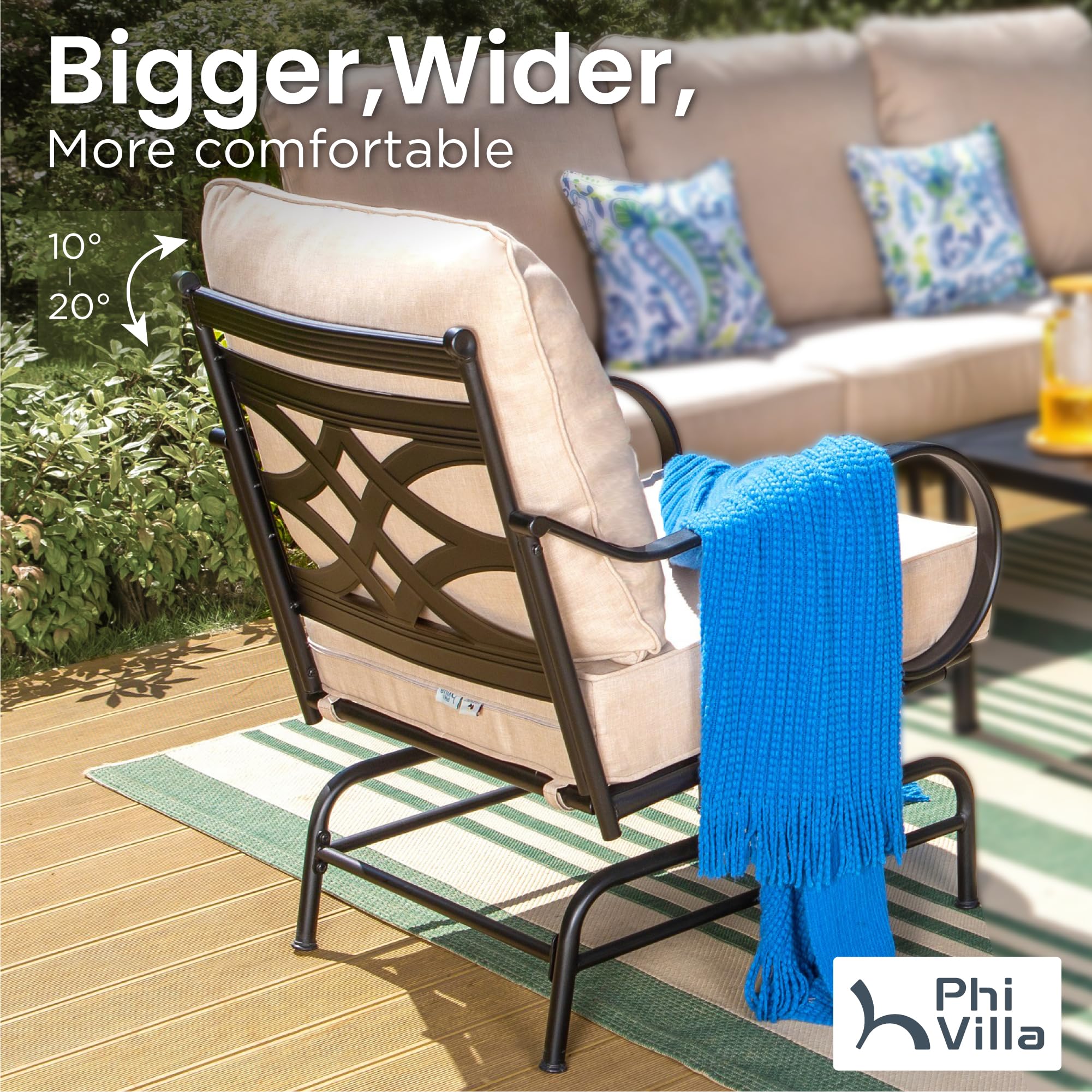 PHI VILLA Metal Patio Outdoor Furniture Sets,Large Heavy Duty Patio Conversation Sets for Backyard, Porch and Garden(Beige, 6 pcs w/Table)