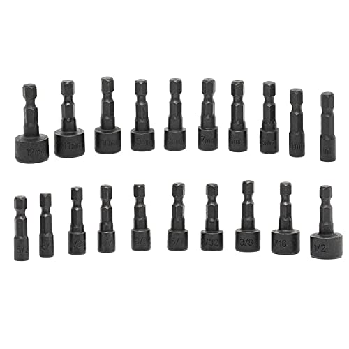NEIKO 10068A Nut Driver Set, For Impact Drill and Driver, 20 Piece, 1/4β Hex Small Nut Driver Bit Set, Metric and Standard, 4-12 mm & 5/32β-1/2β, CR-V Steel, Nutsetter Driver Bits