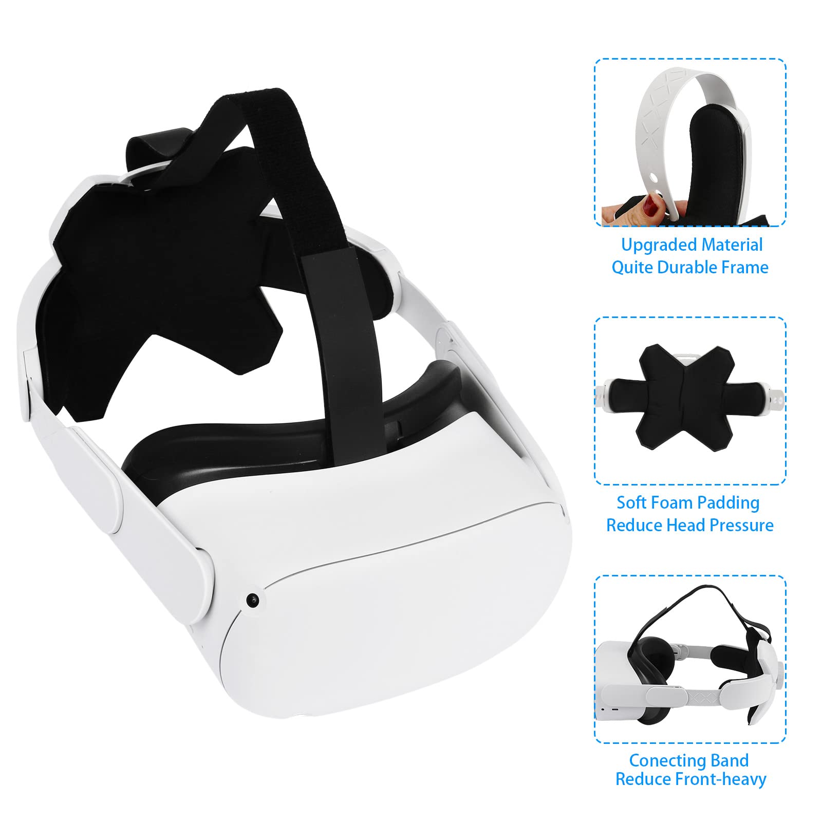 Head Strap for Oculus Quest 2 Elite Strap Accessories for Meta Quest 2 VR Headset Adjustable Headstrap Enhanced Support Comfort VR Gaming Durable Virtual Reality Set Headband Gift Kids Adults White
