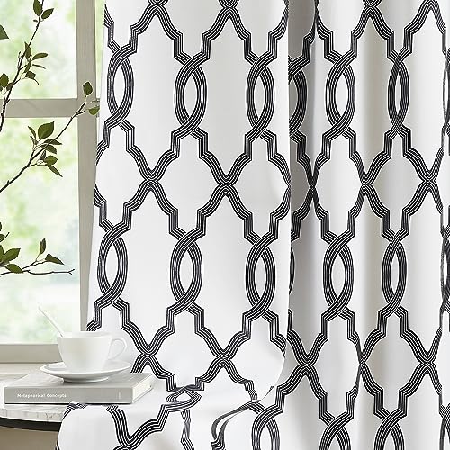 UGOUTRY Black White 84 Inch Long Full Blackout Curtains for Bedroom, Thermal Insulated Grommet Window Treatments, Geometric Patterned Drapes 2 Panels, 52'' W