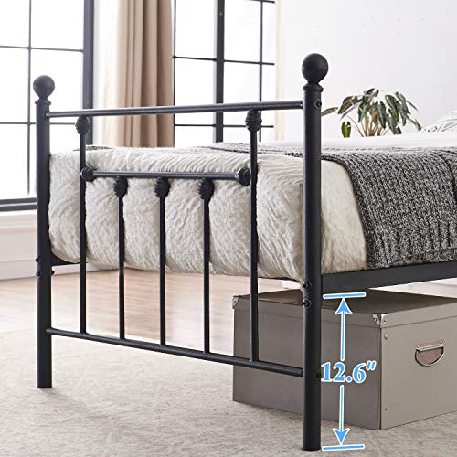 VECELO Twin Size Metal Platform Bed Frame with Headboard and Footboard, Heavy Duty Slat Support/No Box Spring Needed Mattress Foundation/Underbed Storage Space, Victorian Style, Black