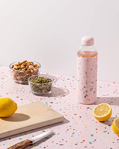 W&P Porter Glass Water Bottle w/ Protective Silicone Sleeve | Terrazzo Blush 20 Ounces | On-the-Go | Reusable Bottle for Coffee, Tea and Water | Portable
