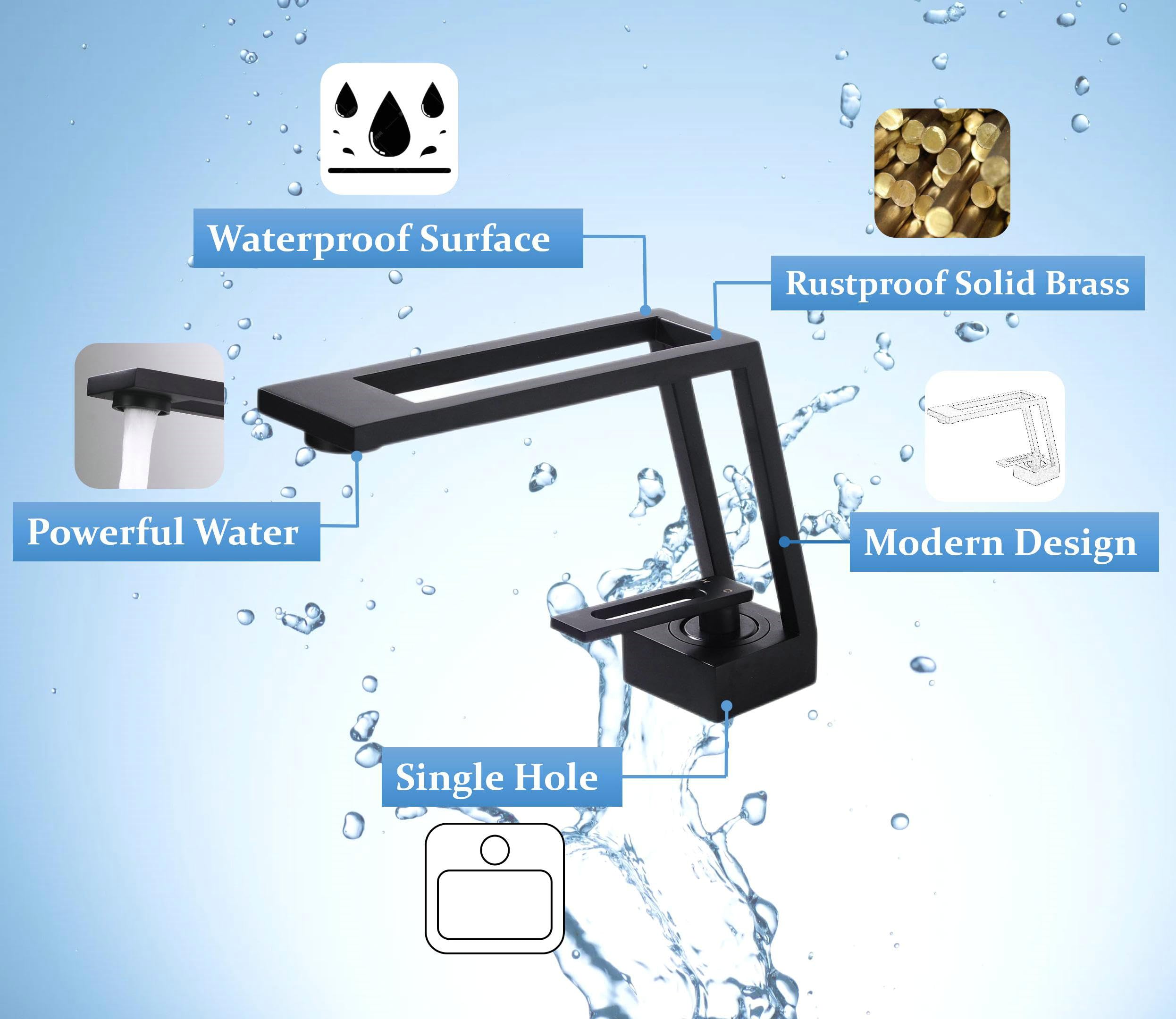 Modern Black Bathroom Sink Faucet: Single Hole Bathroom Faucet Matte Black - Unique Contemporary Vanity Faucets SHUNLI