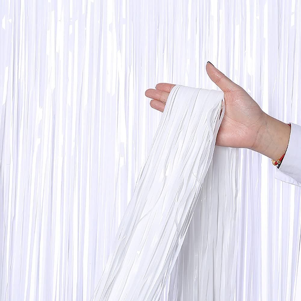White Fringe Backdrop Curtain for White Party Decorations -6.5x6.5ft, Pack of 2 | LILF White Curtain Backdrop Tinsel Streamers for Birthday Bridal Baby Shower Graduation Euphoria Photobooth Props