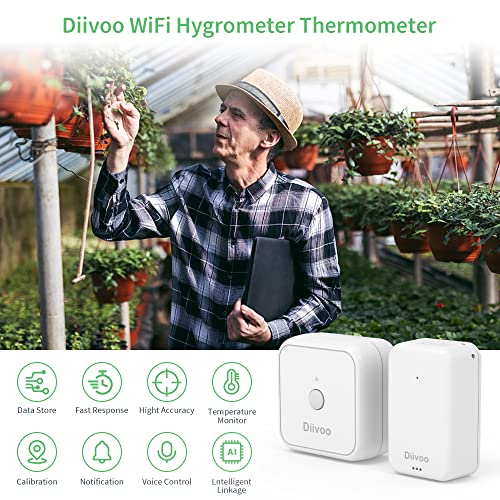 WiFi Thermometer, Diivoo Humidity Sensor Compatible with Alexa, Smart Thermometer Hygrometer with App Notification Alert, Remote Temperature Monitor for Home, Greenhouse, Car, Indoor, Pets