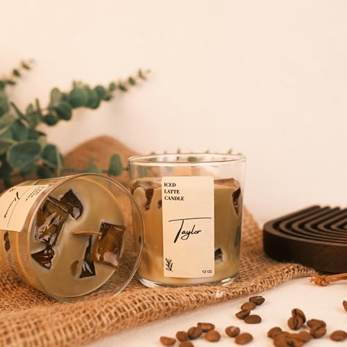Personalized Iced Coffee Latte Candle β Custom Soy Wax Candle with Wooden Wick β Gift for Weddings, Birthdays, Bridesmaids, and Christmas Gifts
