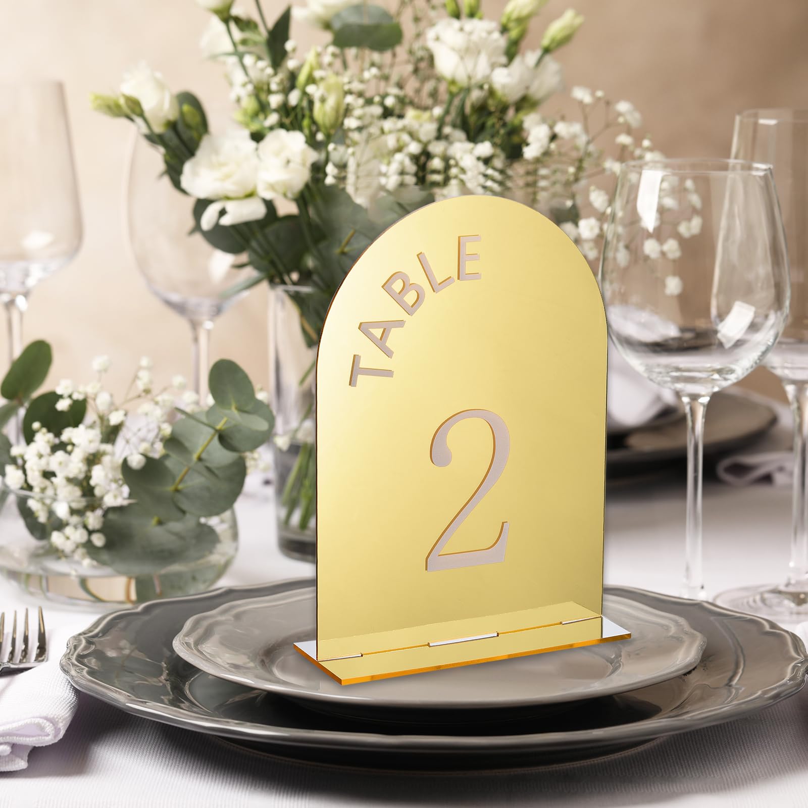 uxcell 30pcs 4.8 x 7 Inch Gold Arch Acrylic Sign with Stand, Acrylic Arch Table Number Holders for Wedding Table Centerpiece Decoration(Number 1-30)
