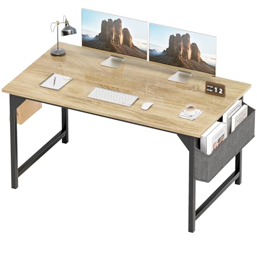 Shahoo 48 Inch Computer Desk, Wood Modern Simple PC Home Office Table with Storage Bag and Headphone Hook for Home, Office, Study, Writing, Oak